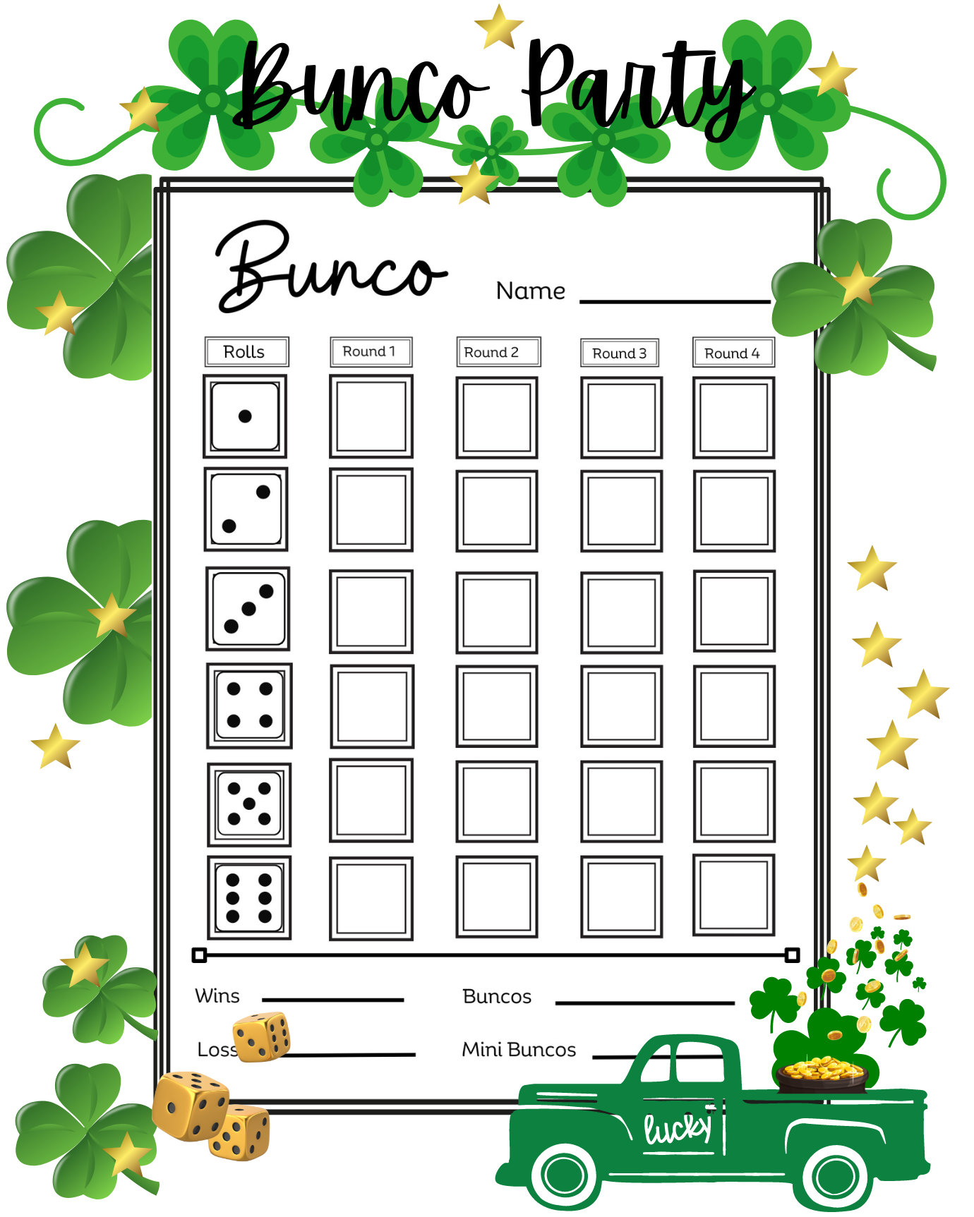 St. Patrick's Day Bunco Cards, Cute March Bunco Cards Digital Download ...