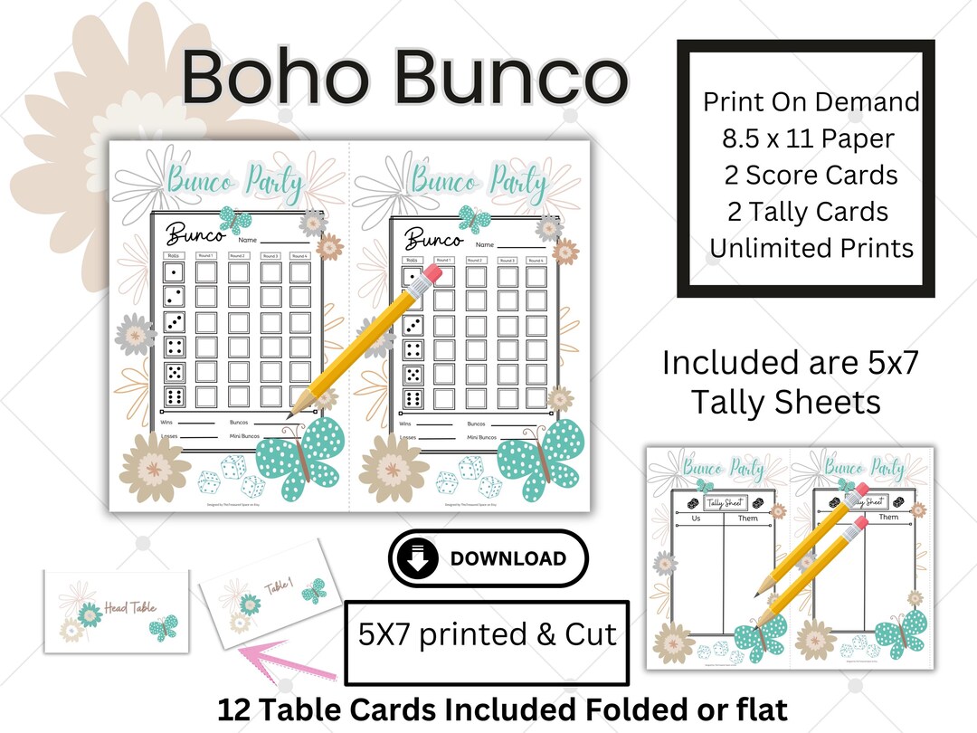 Cute Bunco Score Cards Boho Bunco Cards Sore Cards Fun Bunco Cards - Etsy