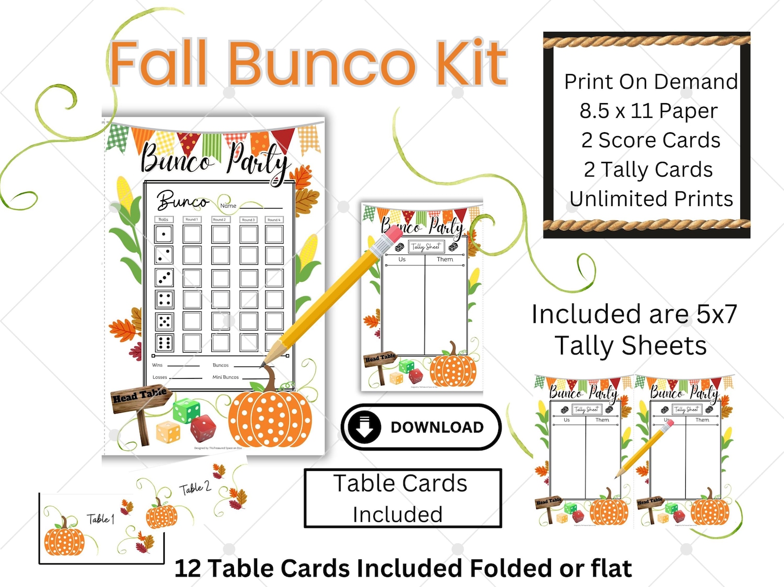 Cute Fall Bunco Score Cards for Fall Bunco Score Cards Sore Cards Fun ...