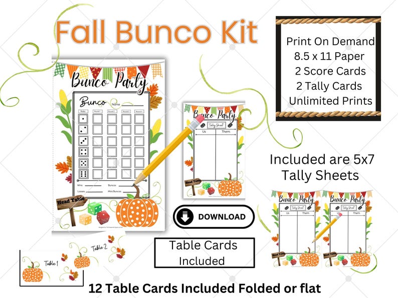Cute Fall Bunco Score Cards for Fall Bunco Score Cards Sore Cards Fun ...