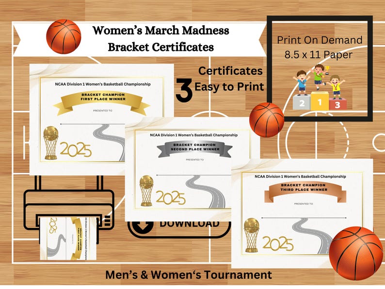 March Madness Awards Men & Women's Certificates Awards for Office Pool ...