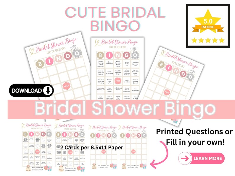 Bride Games, Bingo for Bridal Shower Games for Bridal Shower Fun Games ...