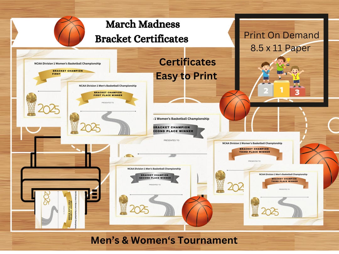 March Madness Awards Men & Women's Certificates Awards for Office Pool ...