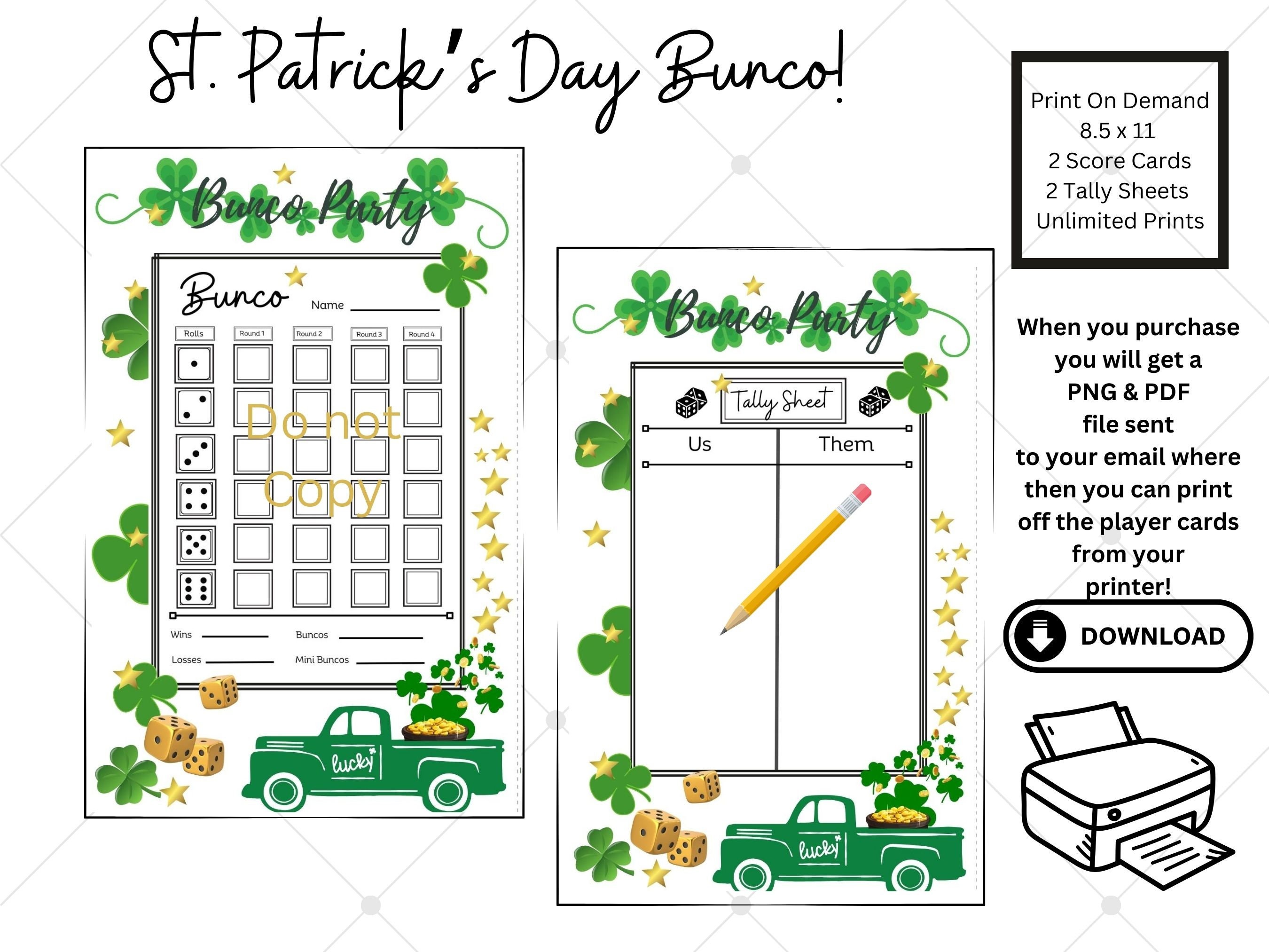 St. Patrick's Day Bunco Cards, Cute March Bunco Cards Digital Download ...