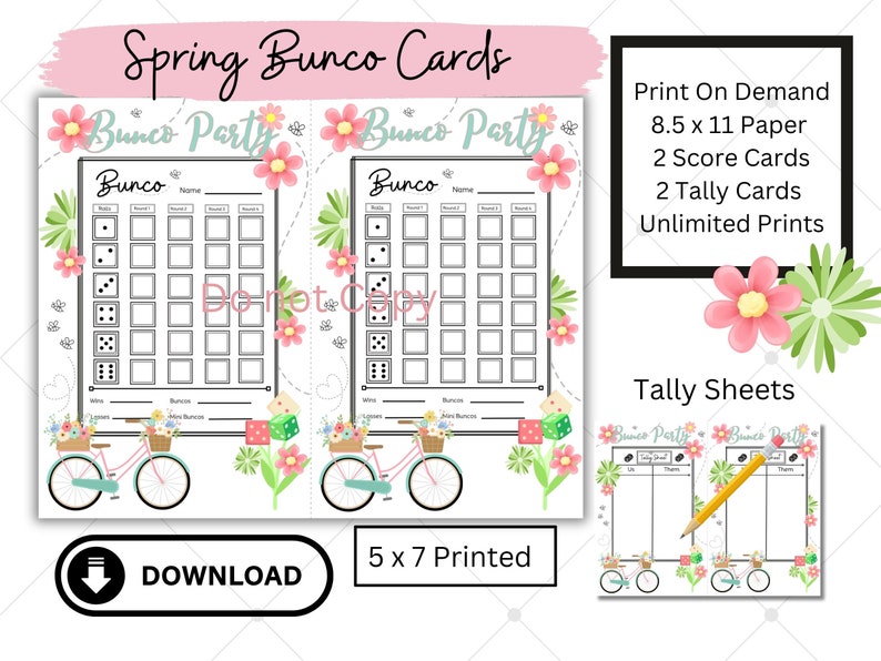 Spring Bunco Cards Cute Bunco Score Cards, Spring Themed Bunco, Digital ...