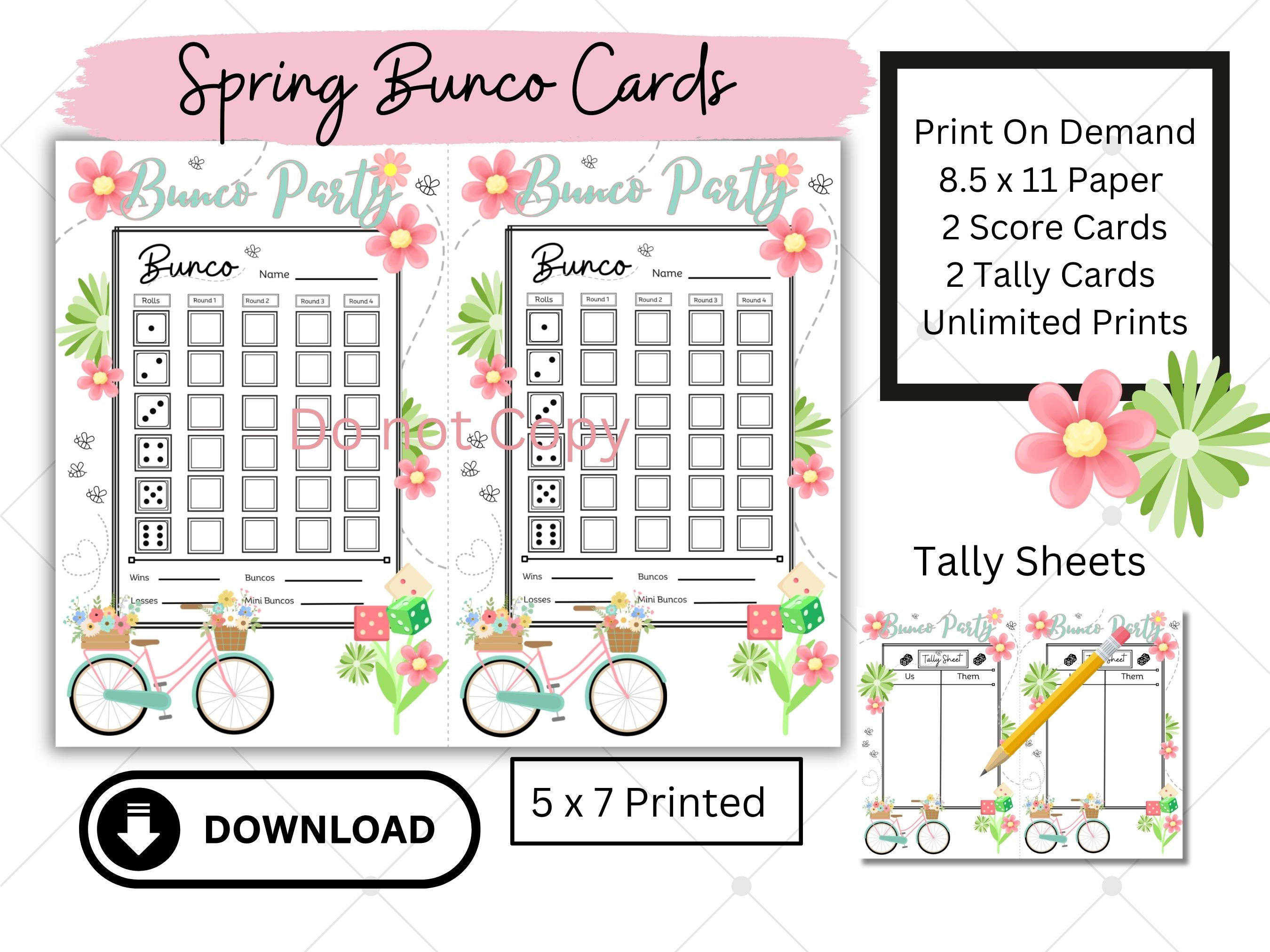 Spring Bunco Cards Cute Bunco Score Cards, Spring Themed Bunco, Digital ...
