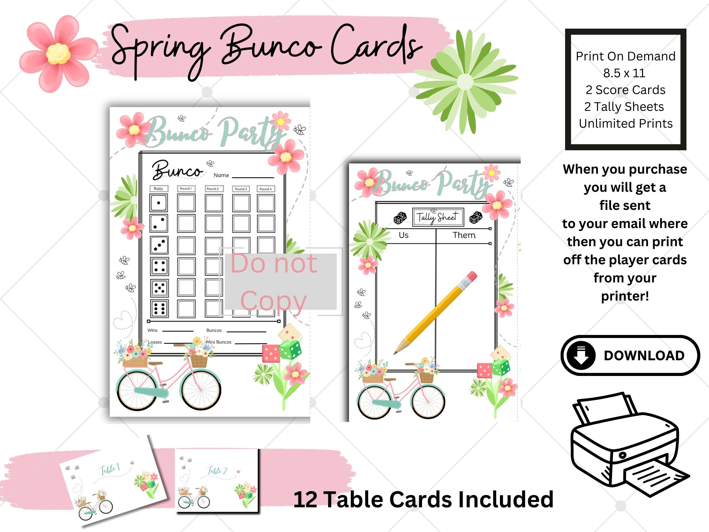 Spring Bunco Cards Cute Bunco Score Cards, Spring Themed Bunco, Digital ...