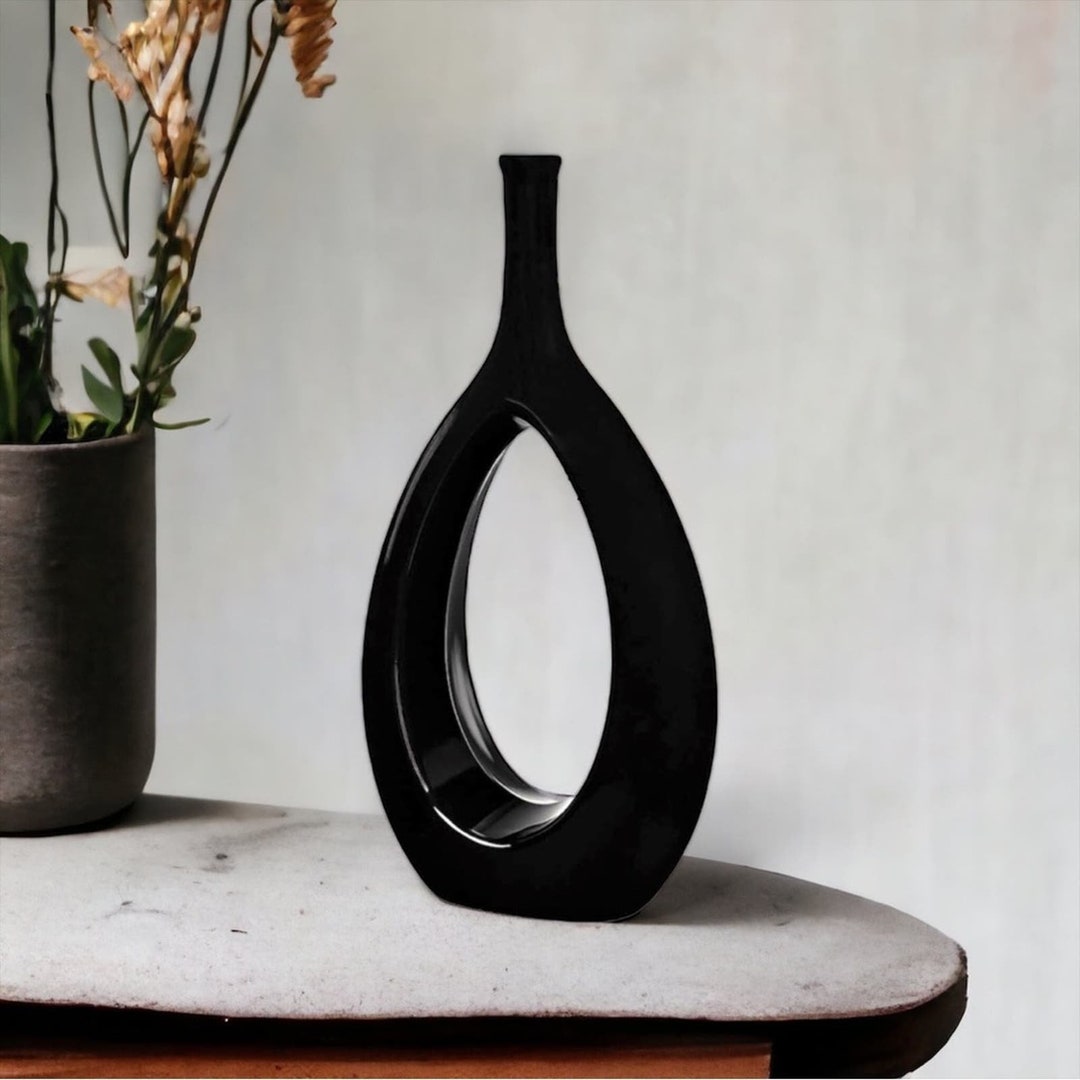 Black Ceramic 12 Inch Modern Vase - Etsy