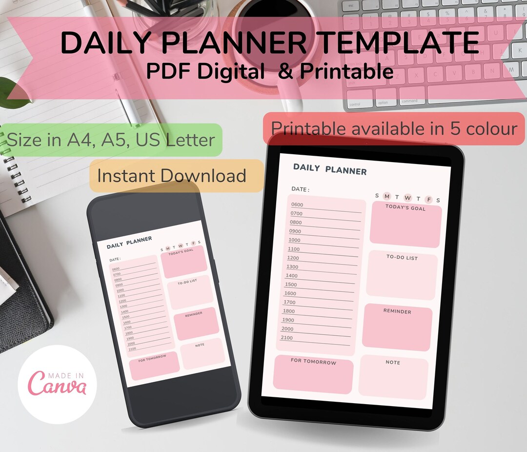 Printable Daily Planner Template,undated Daily Planner,daily Schedule ...