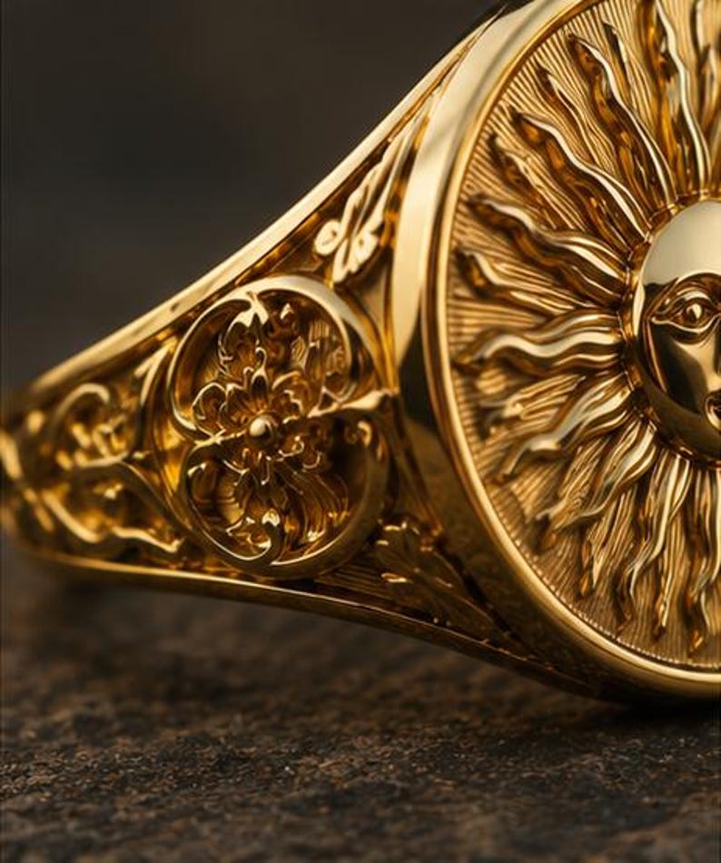 Solar Signet Ring, Sun Symbol Jewelry, Vedic Statement Design ...