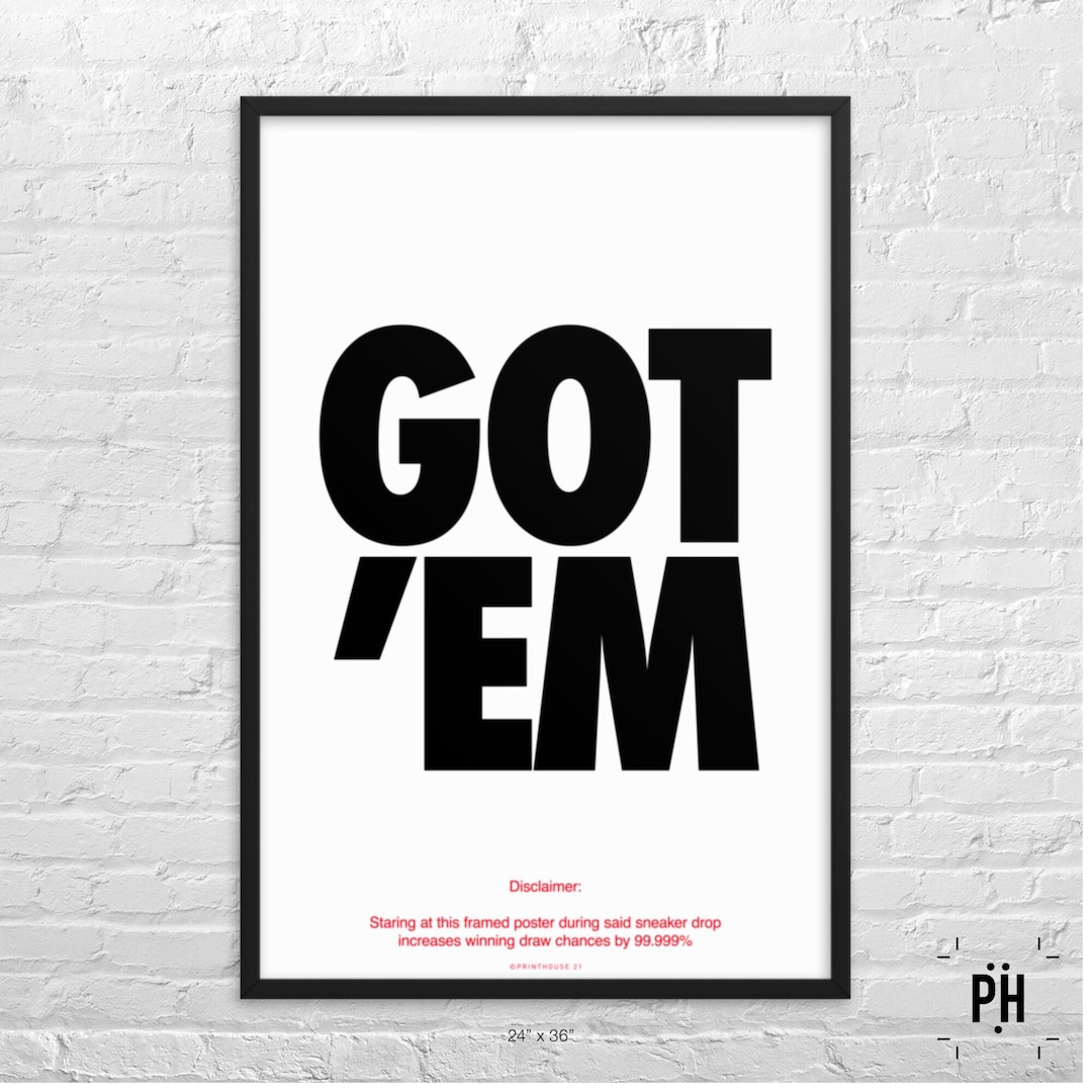 GOT 'EM Lucky White Poster + Black Frame | Sneakerhead Art | Various ...