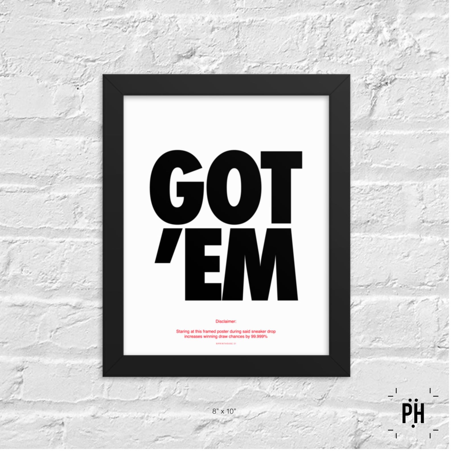 GOT 'EM Lucky White Poster + Black Frame | Sneakerhead Art | Various ...