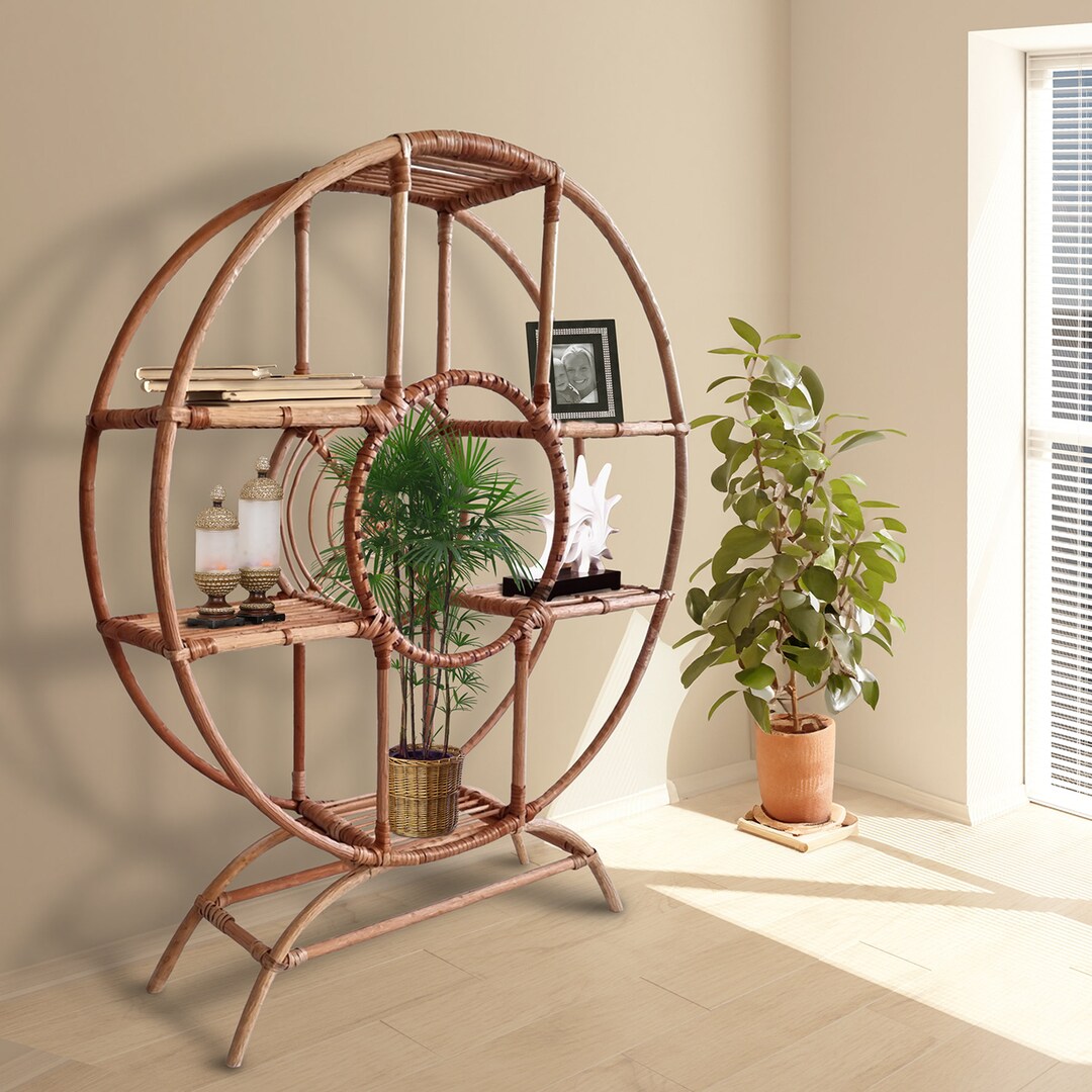 Round Rattan Shelf, Wicker Shelf, Round Shelf, Planter, Bookcase ...