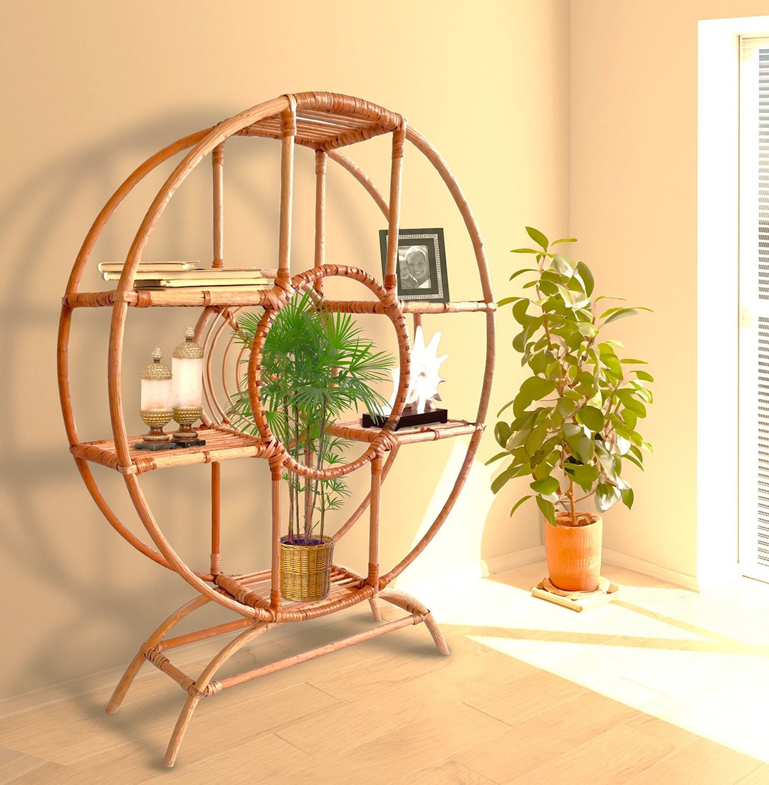44 Tall Round Rattan Shelf, Wicker Shelf, Round Shelf, Planter ...