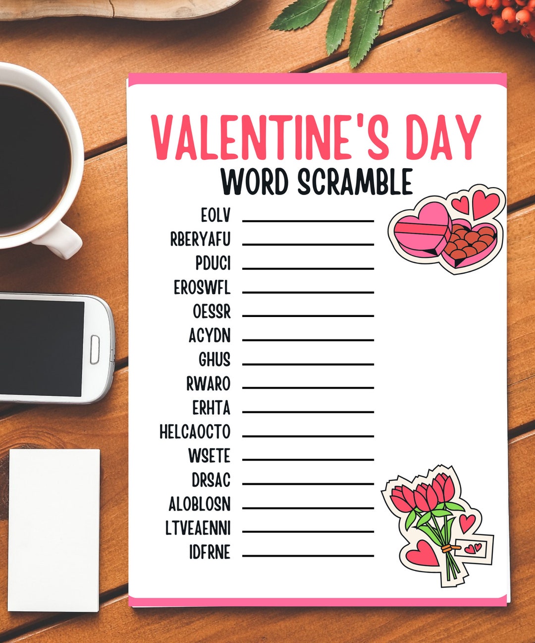 Valentines Day Printable Word Scramble - Etsy