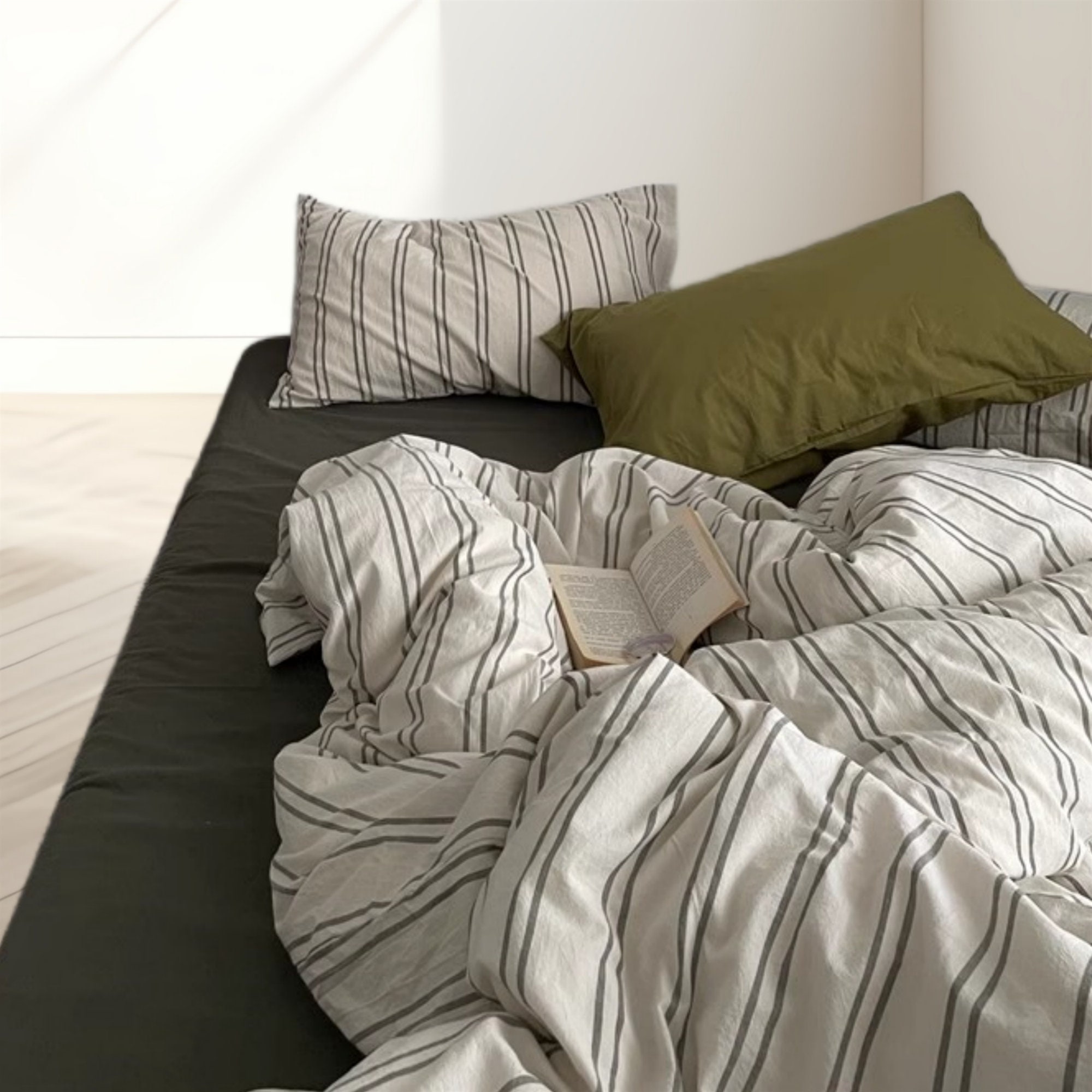 Vintage Green Striped Duvet Covers, 100% Cotton Duvet Covers, Simple ...