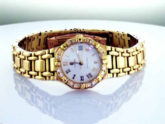 Vintage 18K Yellow Gold Concord Quartz Watch & Diamon… - Gem