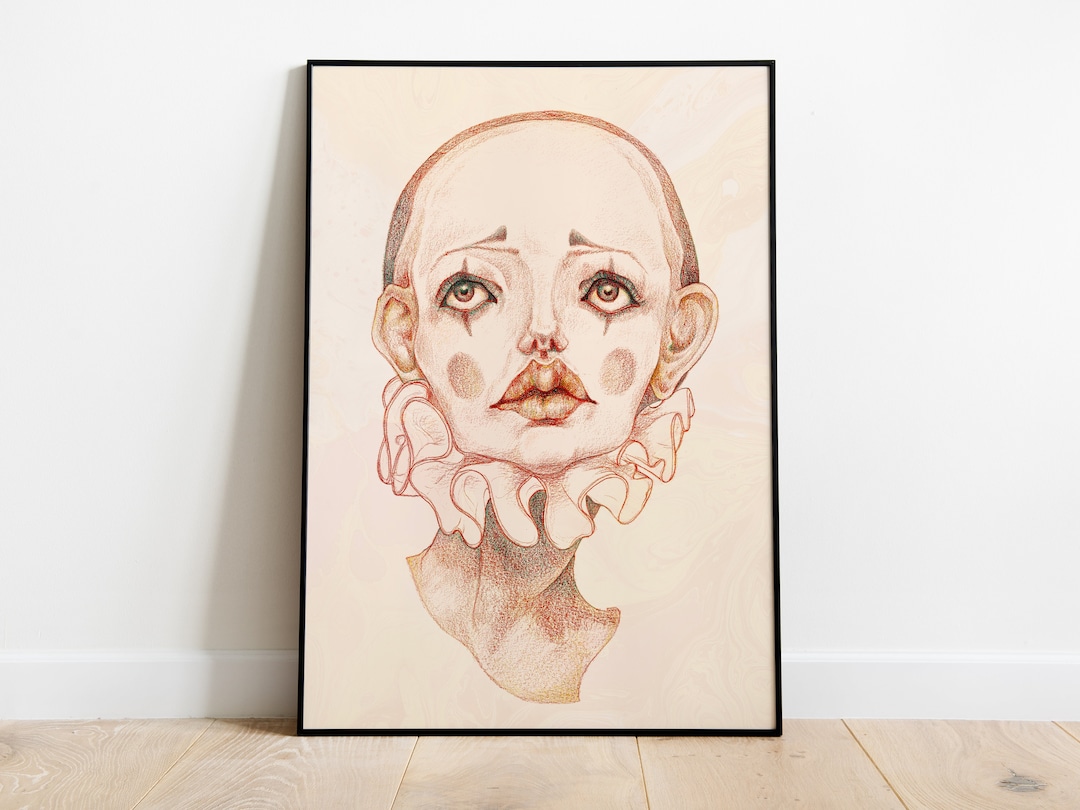Sad Clown Portrait A4, A5, A6 Portrait Wall Art, Colored Pencil Art ...