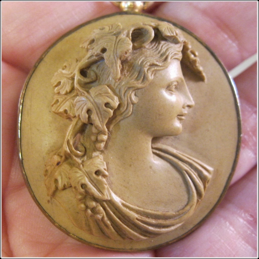 Antique Victorian Greek God Bacchus Lava Hand Carved Cameo Pendant 10K ...