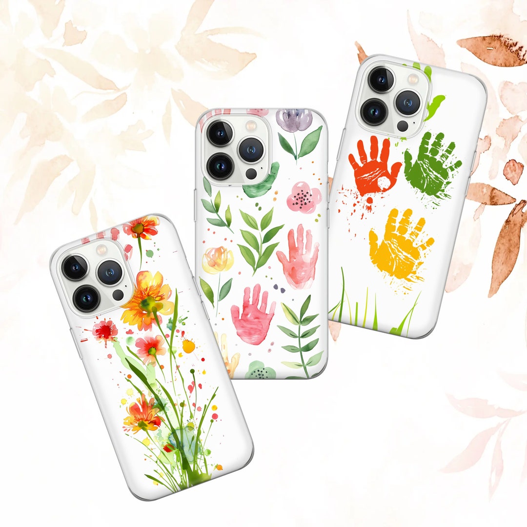 Spring Kids Art Phone Case Children Hand Print Cover for iPhone 15 14 ...