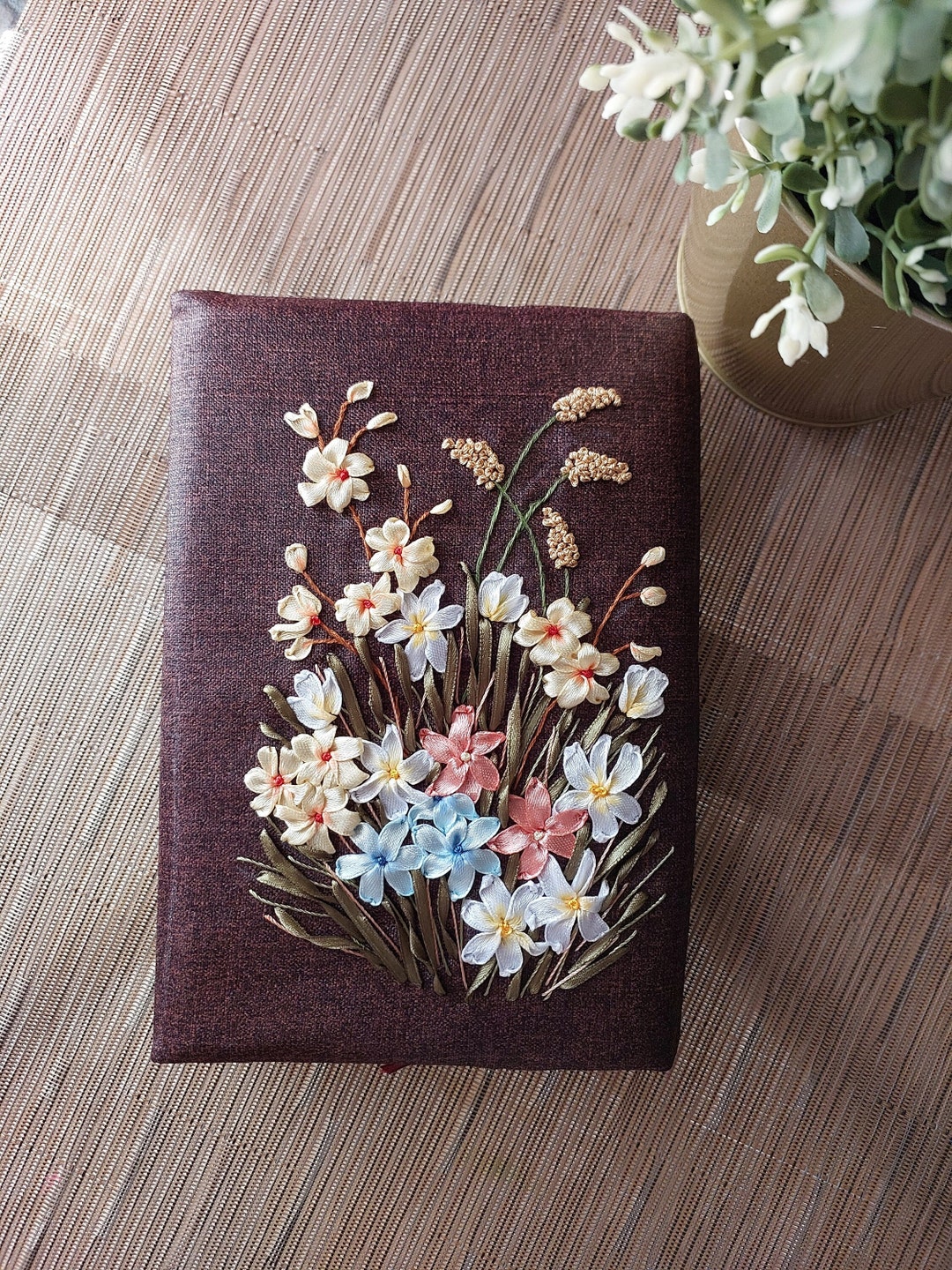 Embroidered Quran Cover, Silk Ribbon Embroidery, Flower Embroidery ...