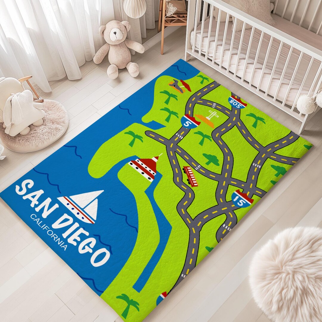 CUSTOM City Playmat, Kids Mat, Heavy Duty Floor Mat, Road Playmat, San ...