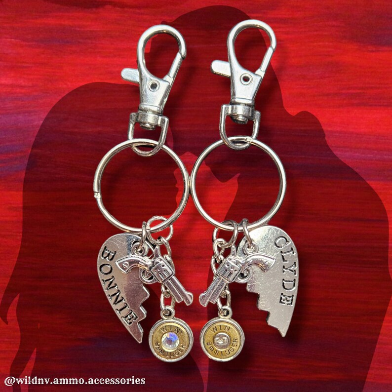 Valentine's Day Bonnie & Clyde 9mm Bullet Shell Casing Couples Keychain ...
