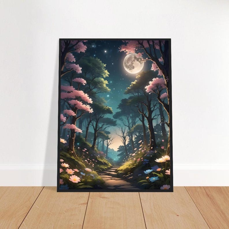 Enchanted Moonlit Forest Pathway | Magical Night Landscape Painting ...