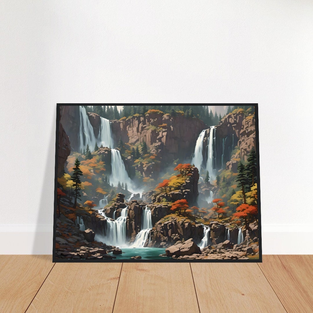 Waterfalls in Fall | Waterfalls in Nature Painting, Landscape Painting ...