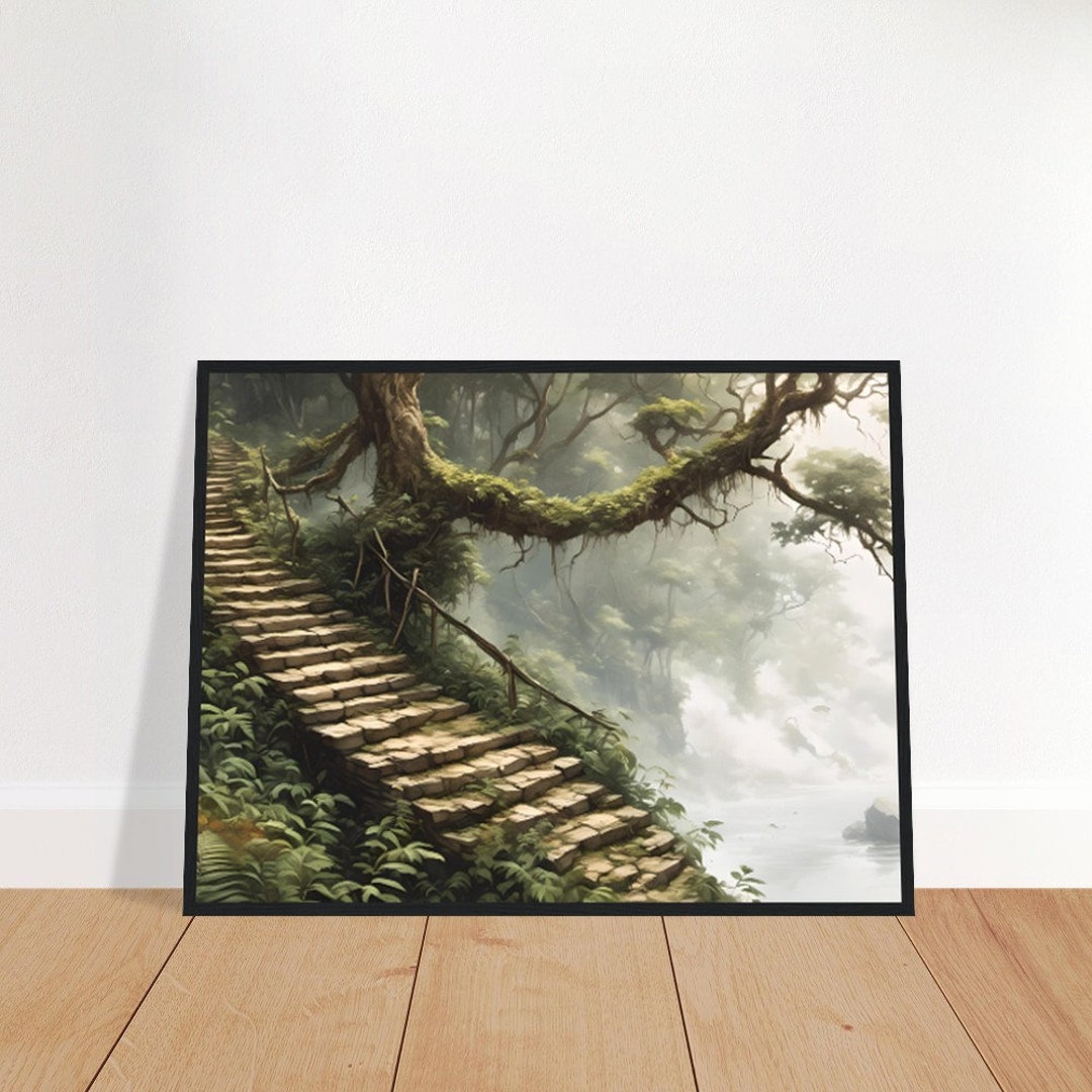 Mystic Pathway | Stone Steps Into the Jungle Painting, Landscape ...