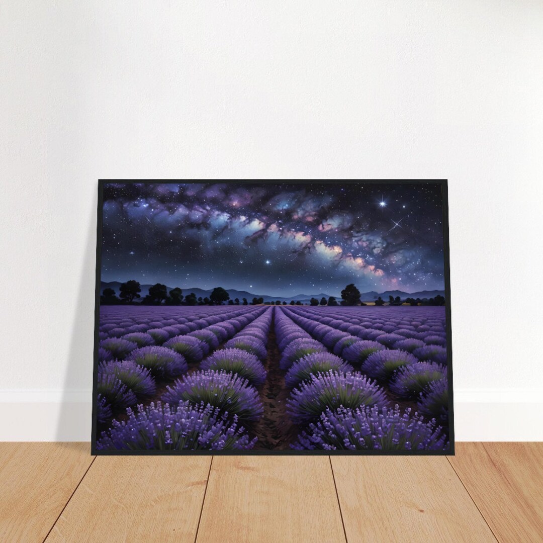 Lavender Night Sky | Lavender Field Under the Starry Night Sky Painting ...