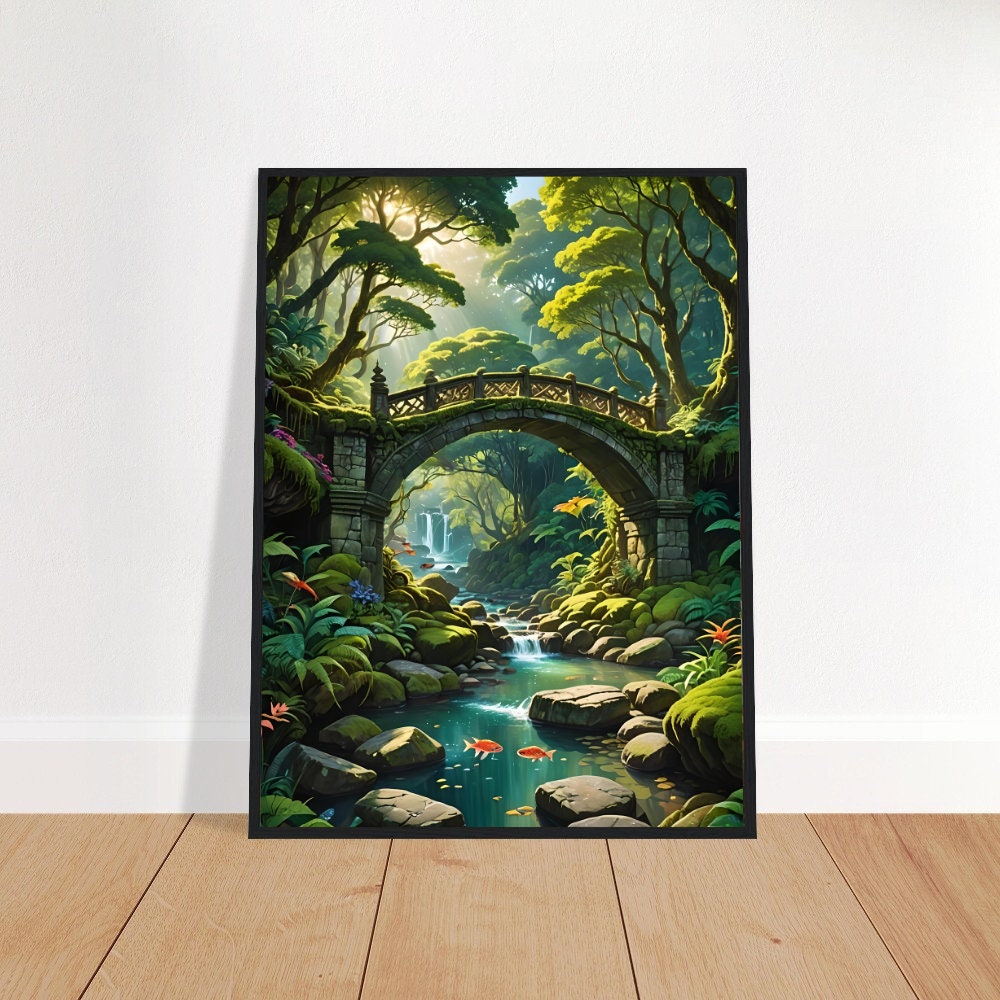 Rainforest Bridge Stone Bridge Over Rainforest Stream Painting ...