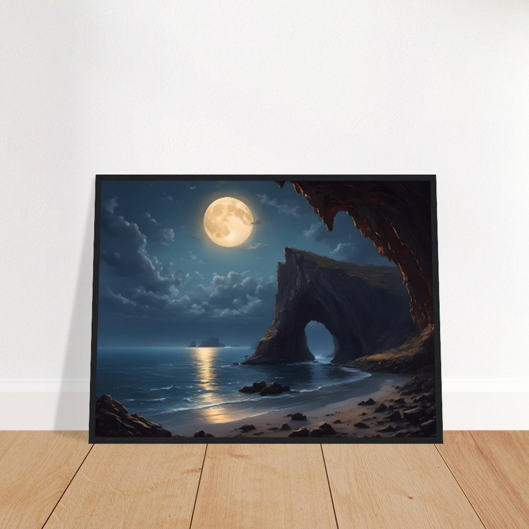Moonlit Sanctuary | Sea Cave's View of the Full Moon Painting ...