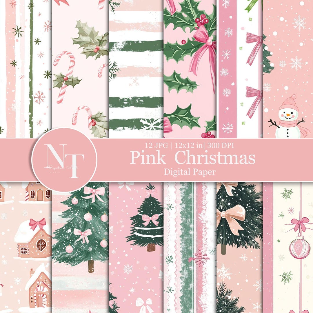 Pink Christmas Digital Paper Pink Bow Coquette Seamless Pattern ...