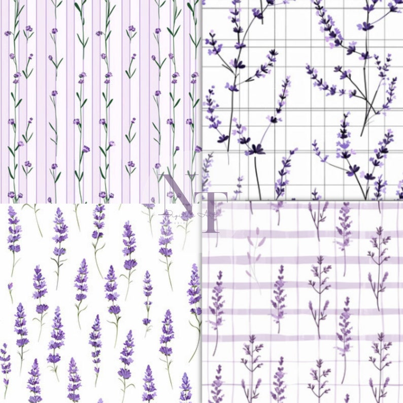 Watercolor Lavender Digital Paper, Lavender Floral Seamless Patterns ...