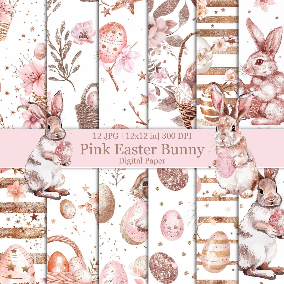 Pink Easter Digital Paper, Easter Basket Paper, Pink Easter Bunny ...