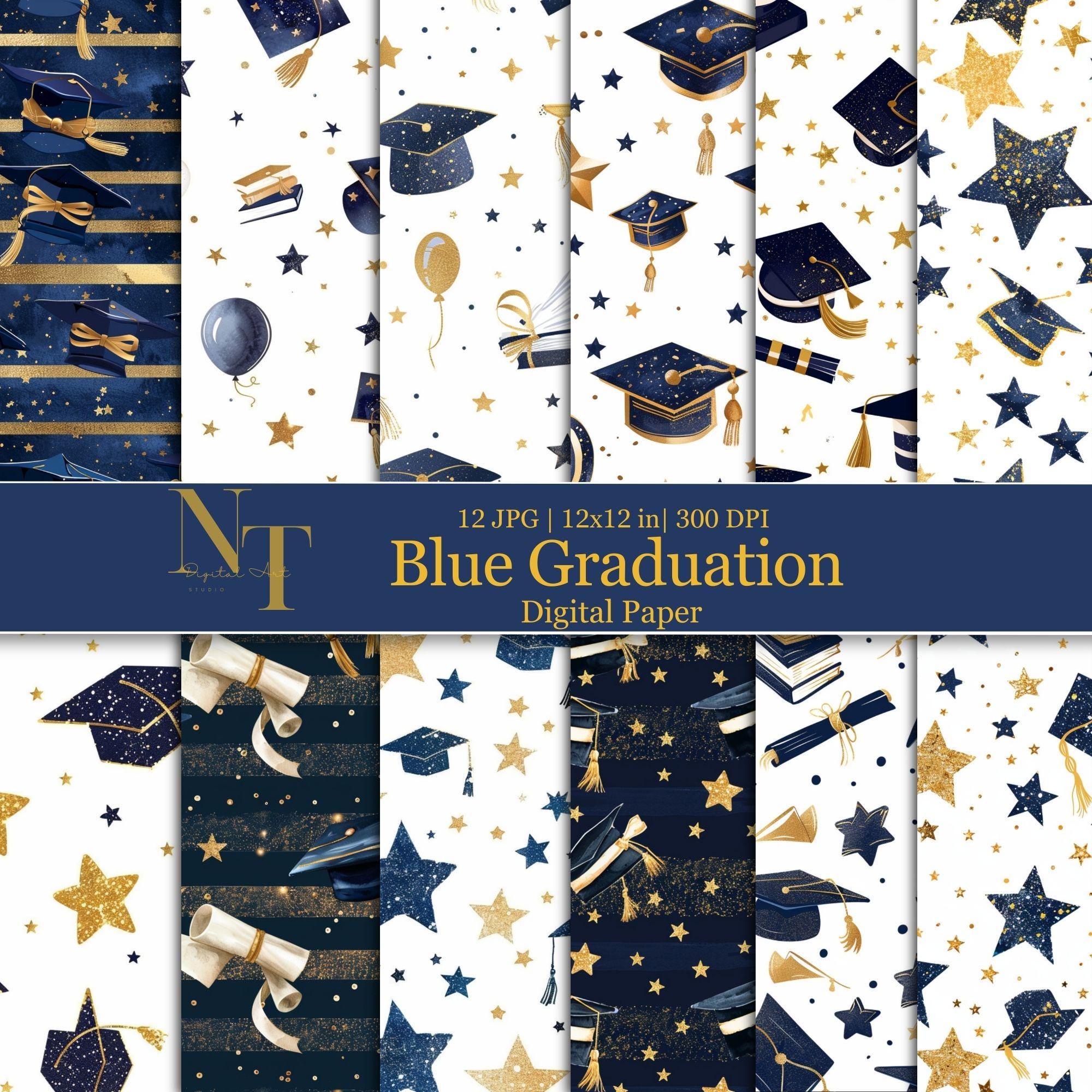 Graduation Digital Paper Seamless Pattern, Class of 2024, Glitter Blue ...
