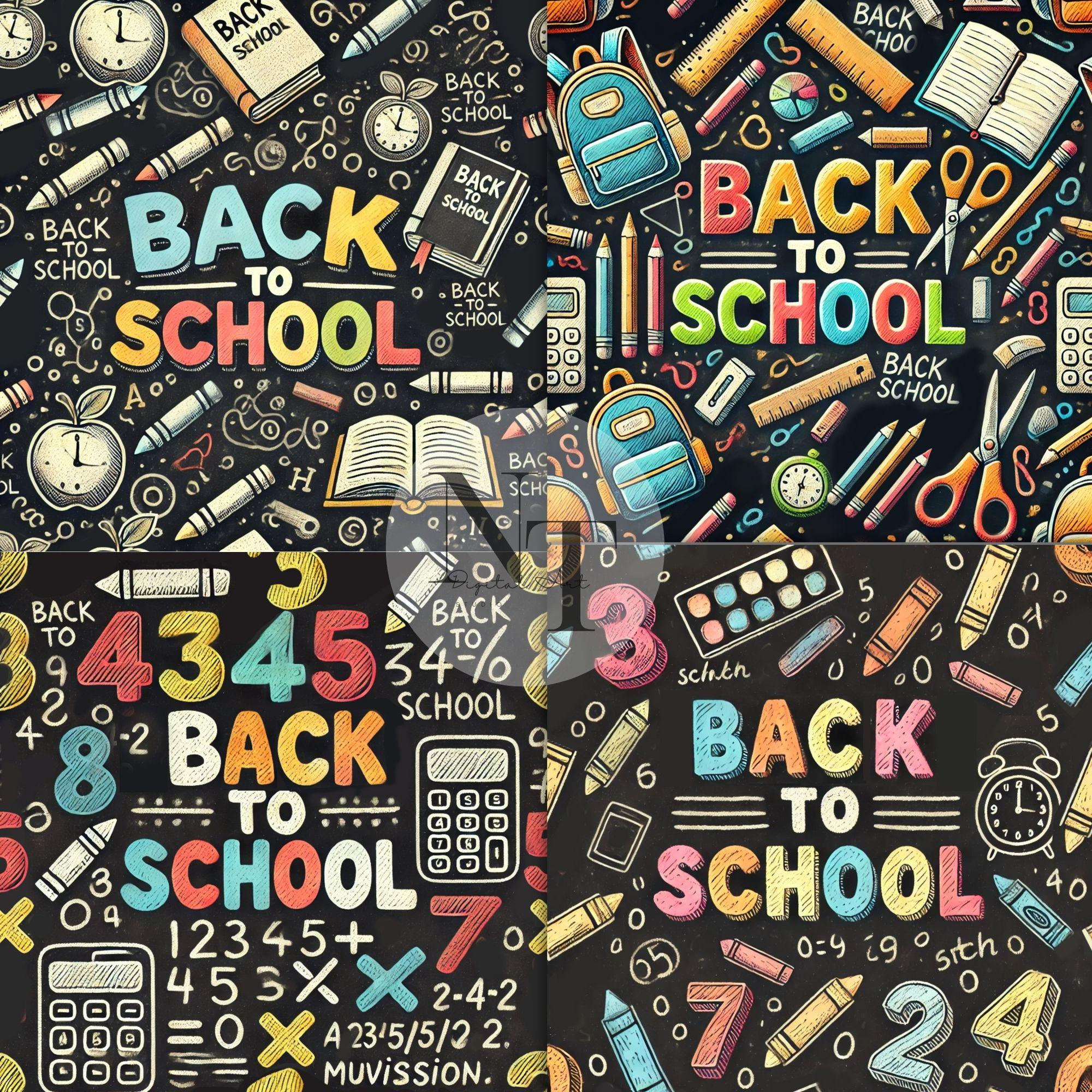 Chalkboard Back to School Digital Paper, School Supplies Seamless ...