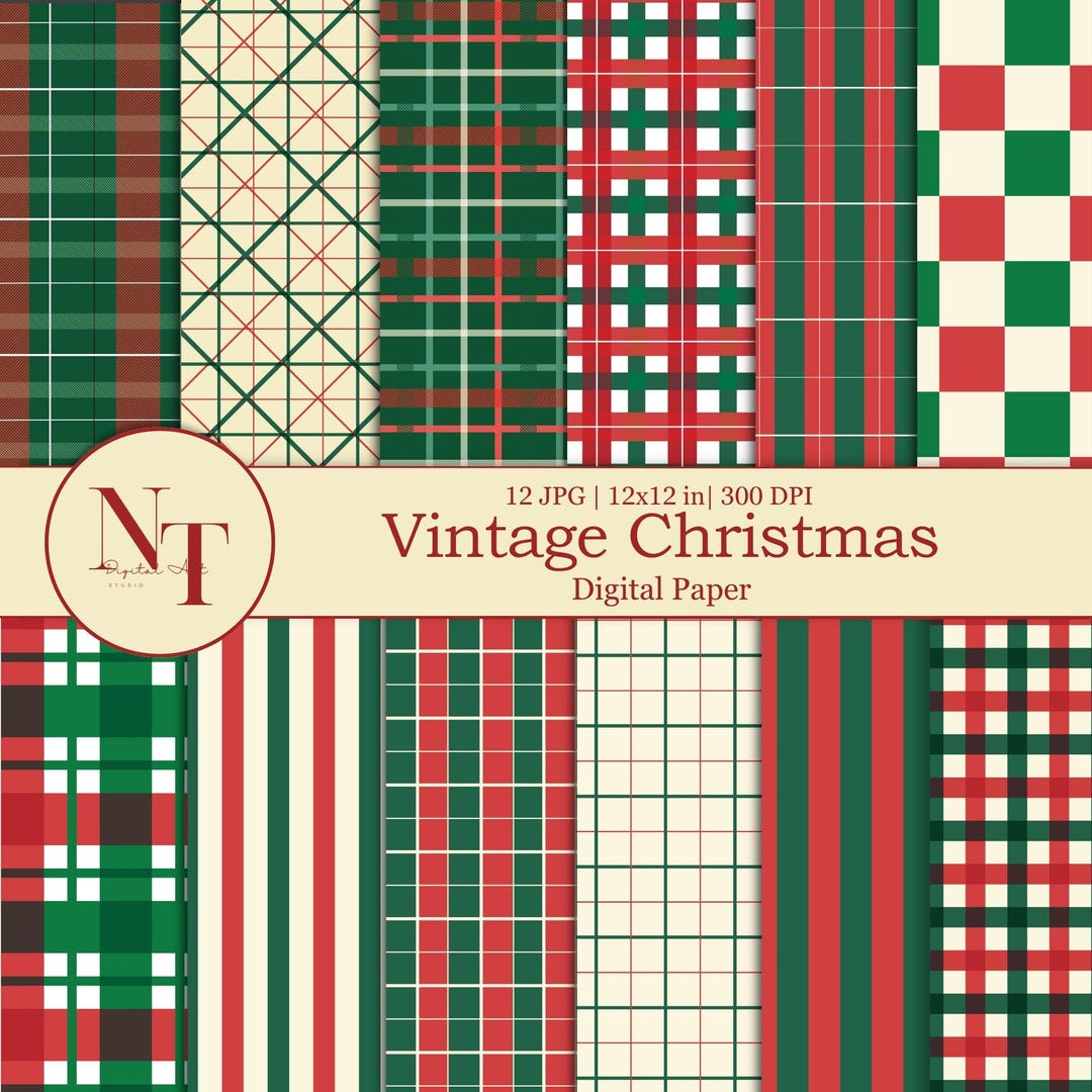 Christmas Plaid Digital Paper Seamless Pattern, Red Green Plaid, Stripe ...