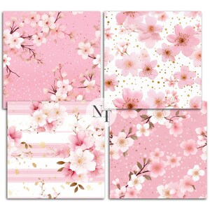 Cherry Blossom Digital Papers Sakura Paper Pack Spring Flower Scrapbook ...