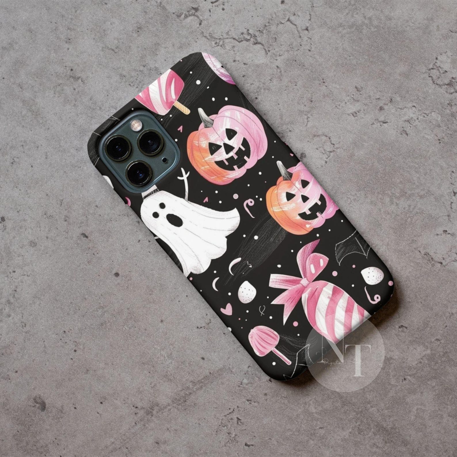 Cute Pink Ghost Halloween Digital Paper, Retro Halloween Seamless ...