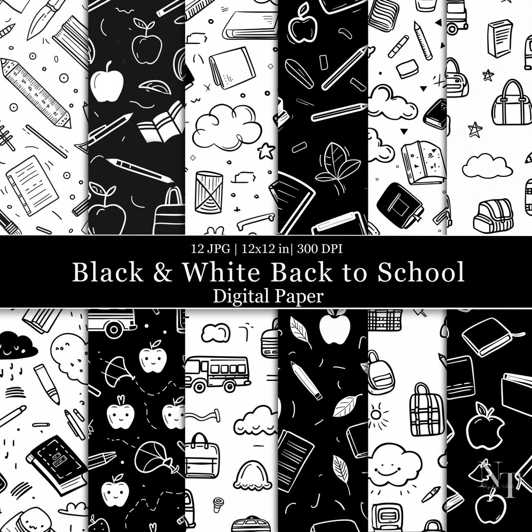 Back to School Doodle Digital Paper, Class Room Seamless Pattern ...