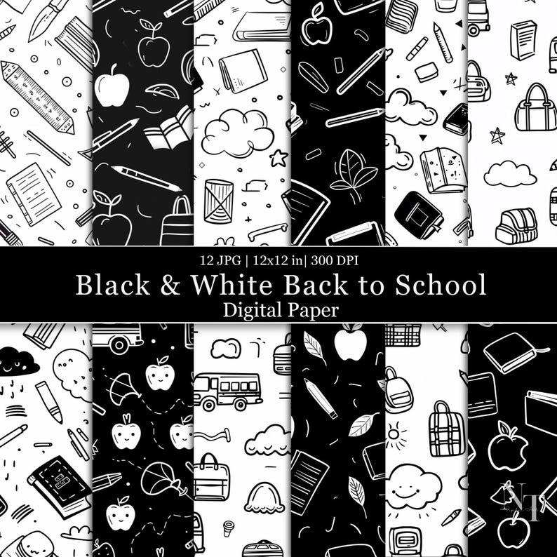 Back to School Doodle Digital Paper, Class Room Seamless Pattern ...