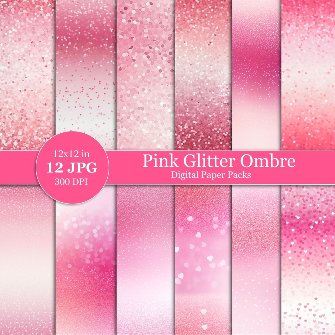 Pink Glitter Ombre Digital Paper: Instant Download. Pink Bokeh Confetti ...