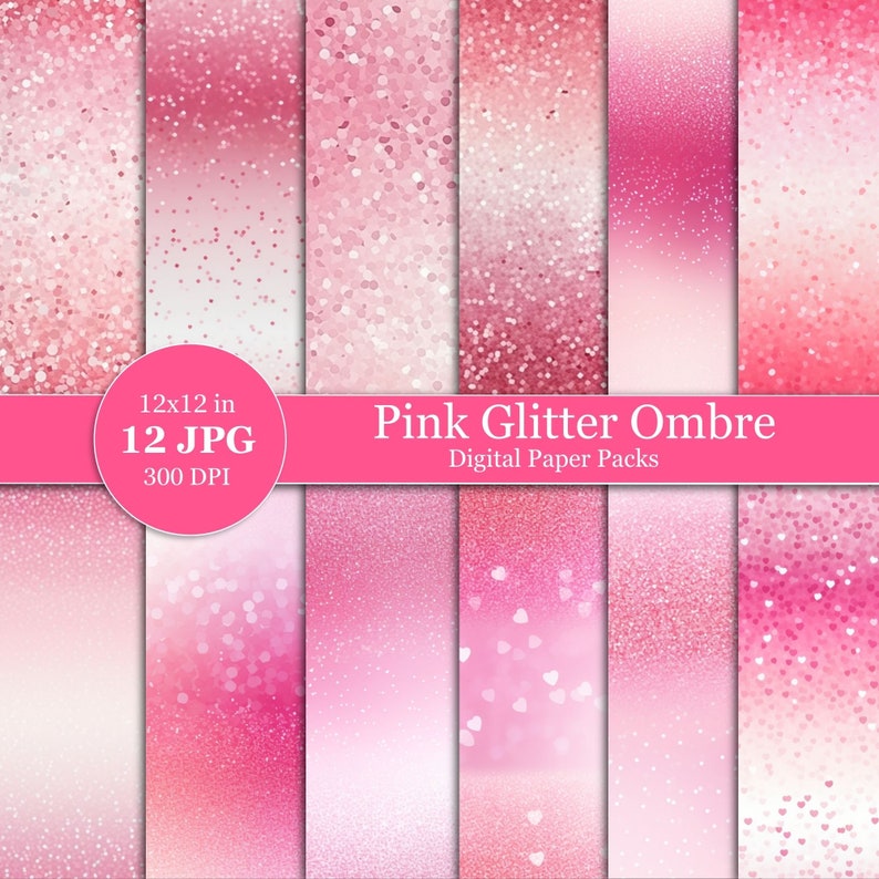 Pink Glitter Ombre Digital Paper: Instant Download. Pink Bokeh Confetti ...
