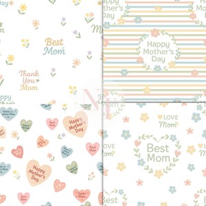 Mothers Day Digital Paper Bundle Pastel Floral Heart Mom Scrapbook ...