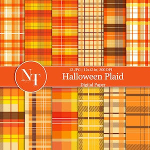 Halloween Plaid Digital Paper, Orange Plaid Seamless Pattern, Autumn ...