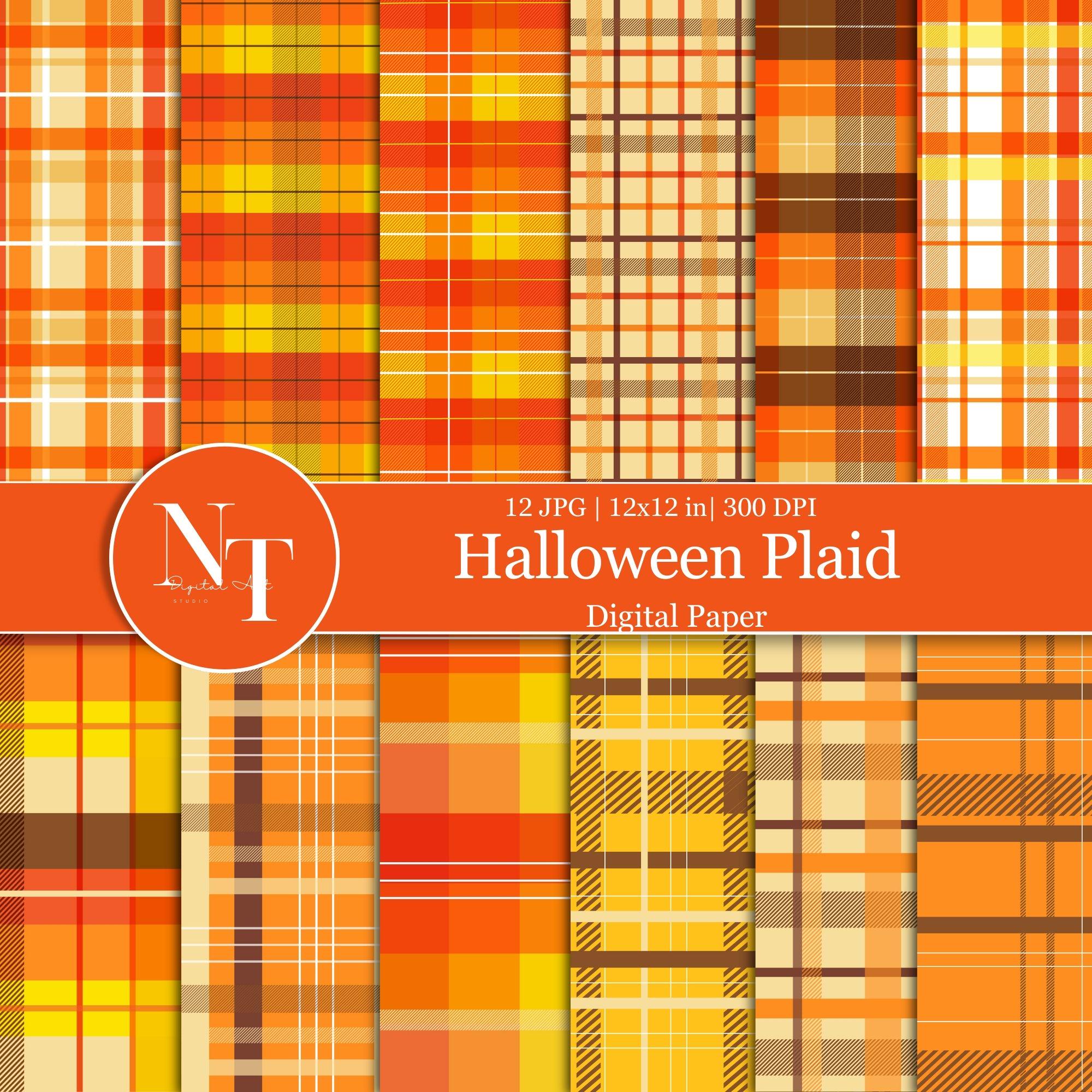 Halloween Plaid Digital Paper, Orange Plaid Seamless Pattern, Autumn ...
