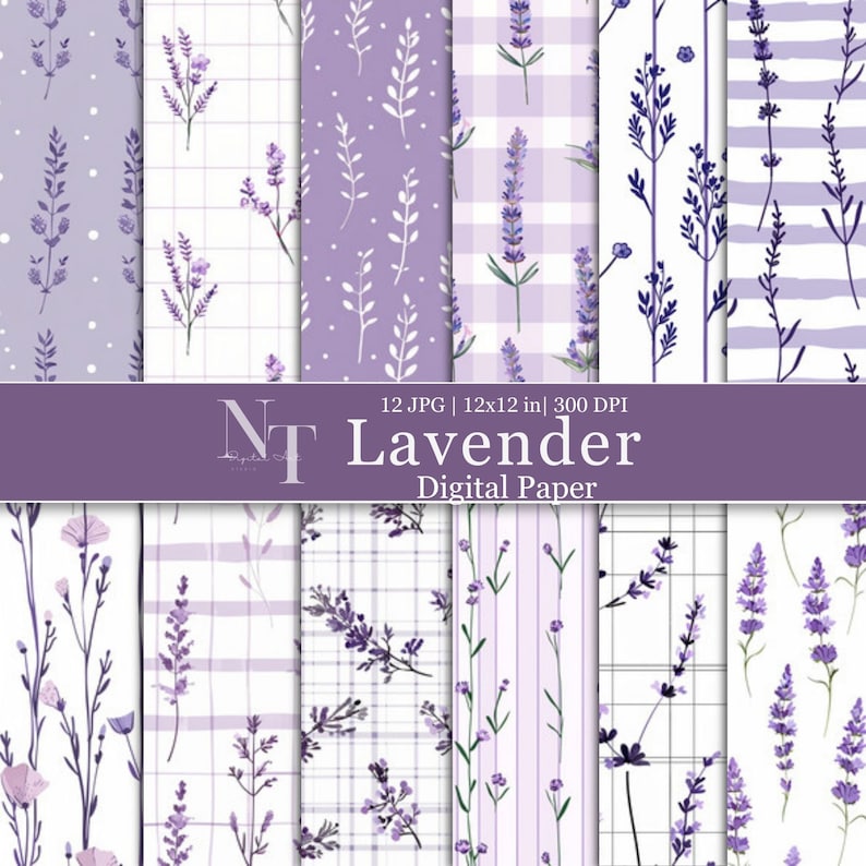 Watercolor Lavender Digital Paper, Lavender Floral Seamless Patterns ...