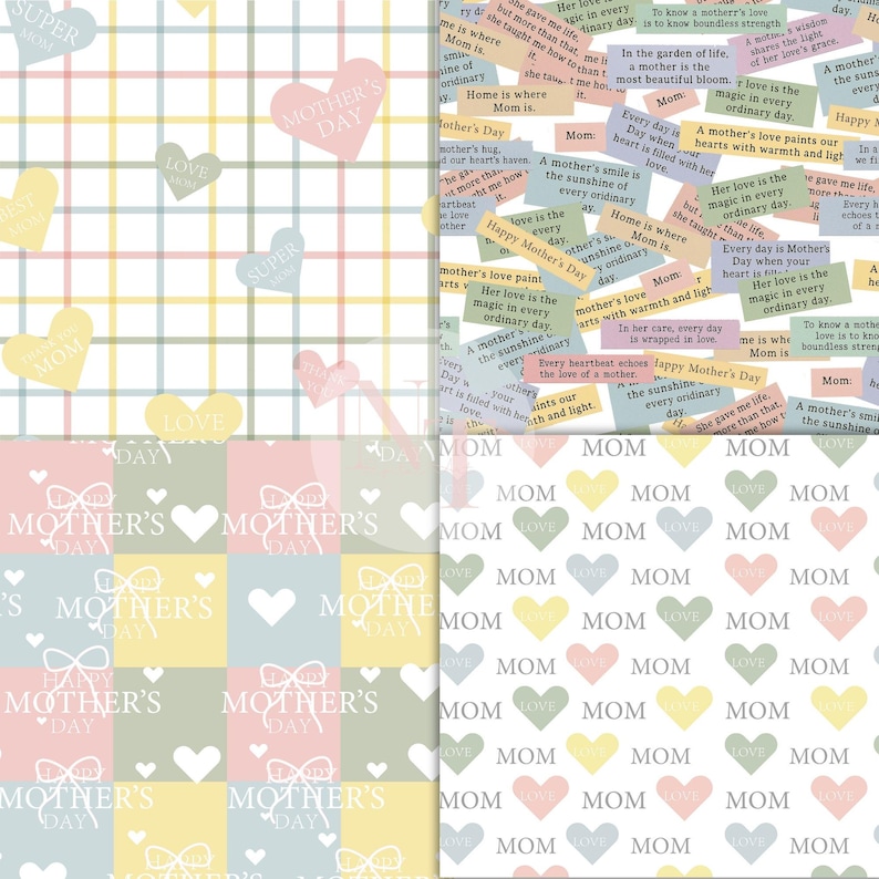 Mothers Day Digital Paper Bundle Pastel Floral Heart Mom Scrapbook ...